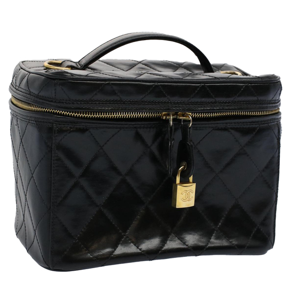 CHANEL | Bags | Chanel Vanity Cosmetic Pouch Patent Leather Black Cc ...